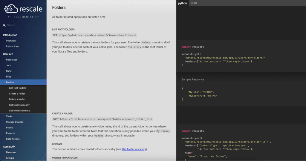 Folder Management APIs - Rescale